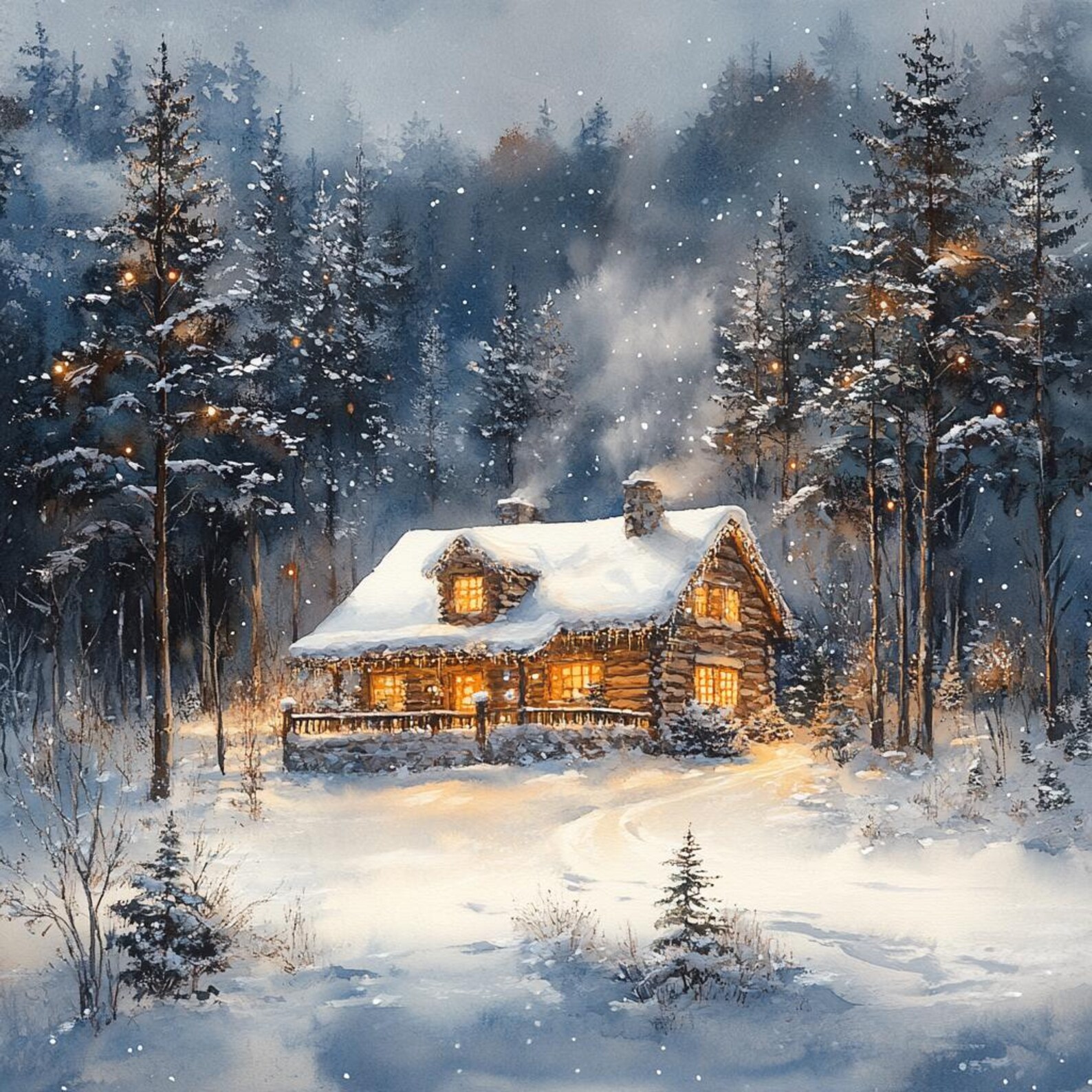 24 Winter Cabin in Snow Forest Clipart, Digital Download, DIY Home ...