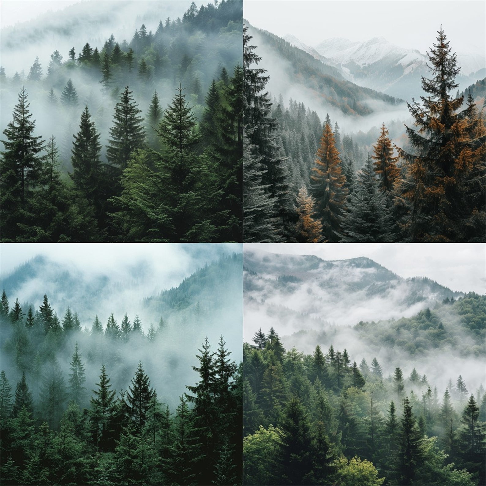 46 Misty Forest Landscape Clipart, Mountain Pine Trees Digital Art ...