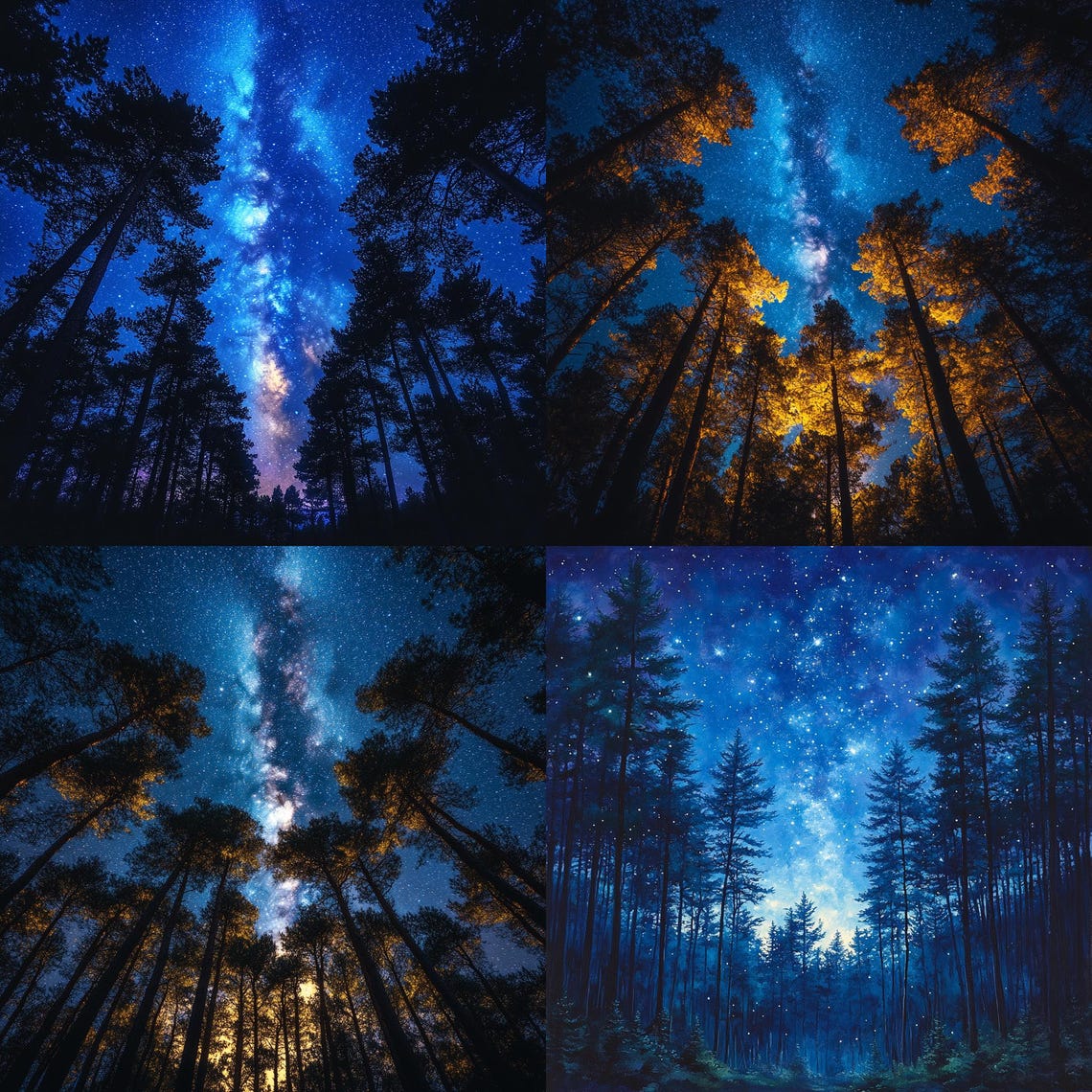 24 Starry Night Forest Clipart, Celestial Landscape Digital Download ...