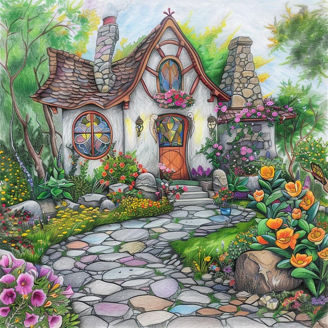 24 Fairy Tale Cottage Clipart, Charming Garden House Illustration ...