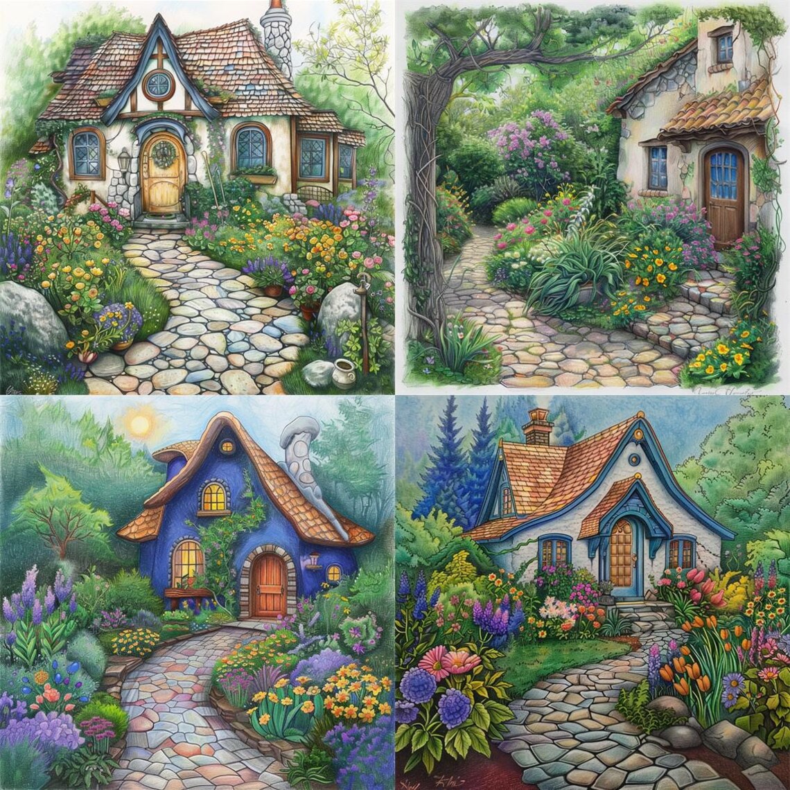 24 Fairy Tale Cottage Clipart, Charming Garden House Illustration ...