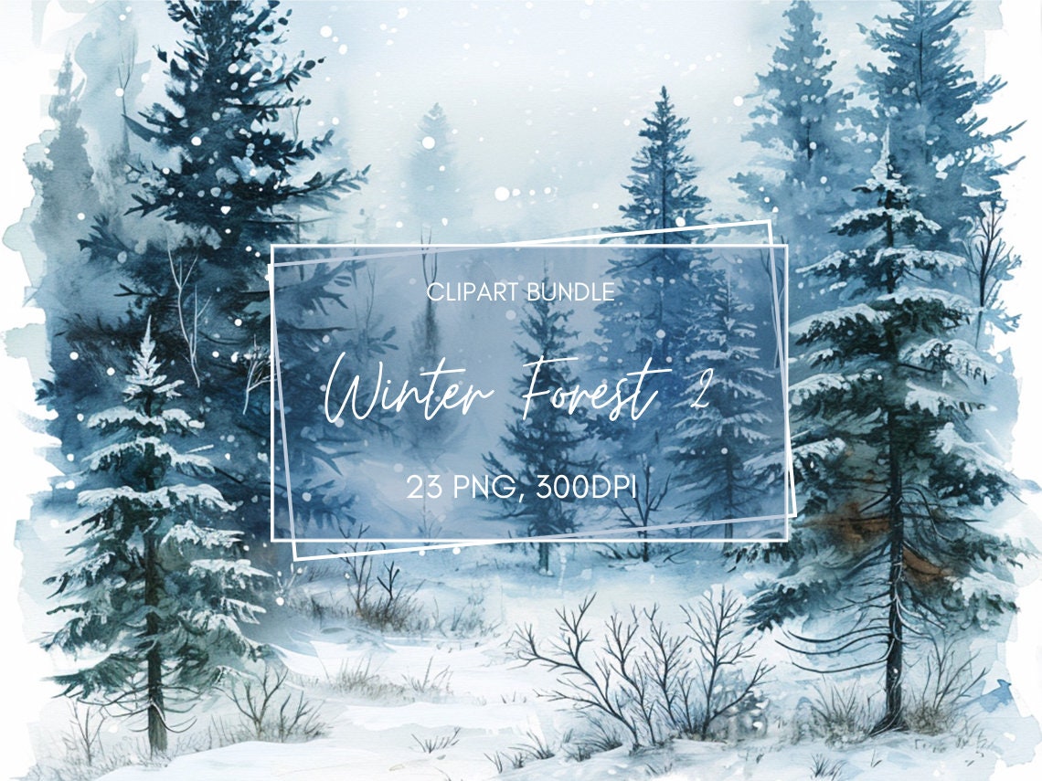 23 Winter Forest Watercolor Clipart, Snowy Trees Digital Download, DIY ...
