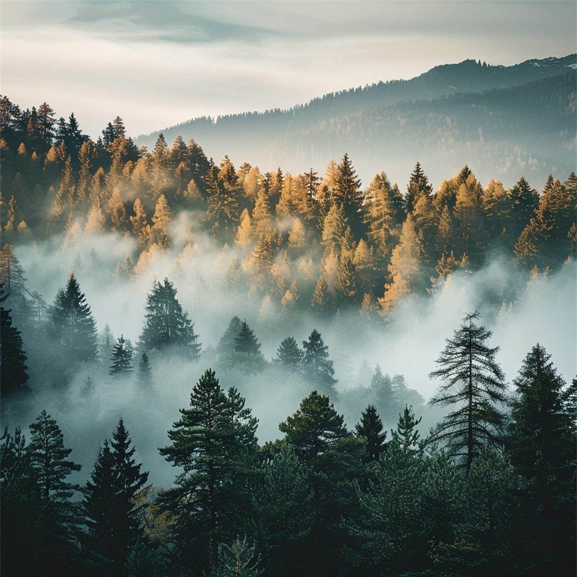 46 Misty Forest Landscape Clipart, Mountain Pine Trees Digital Art ...