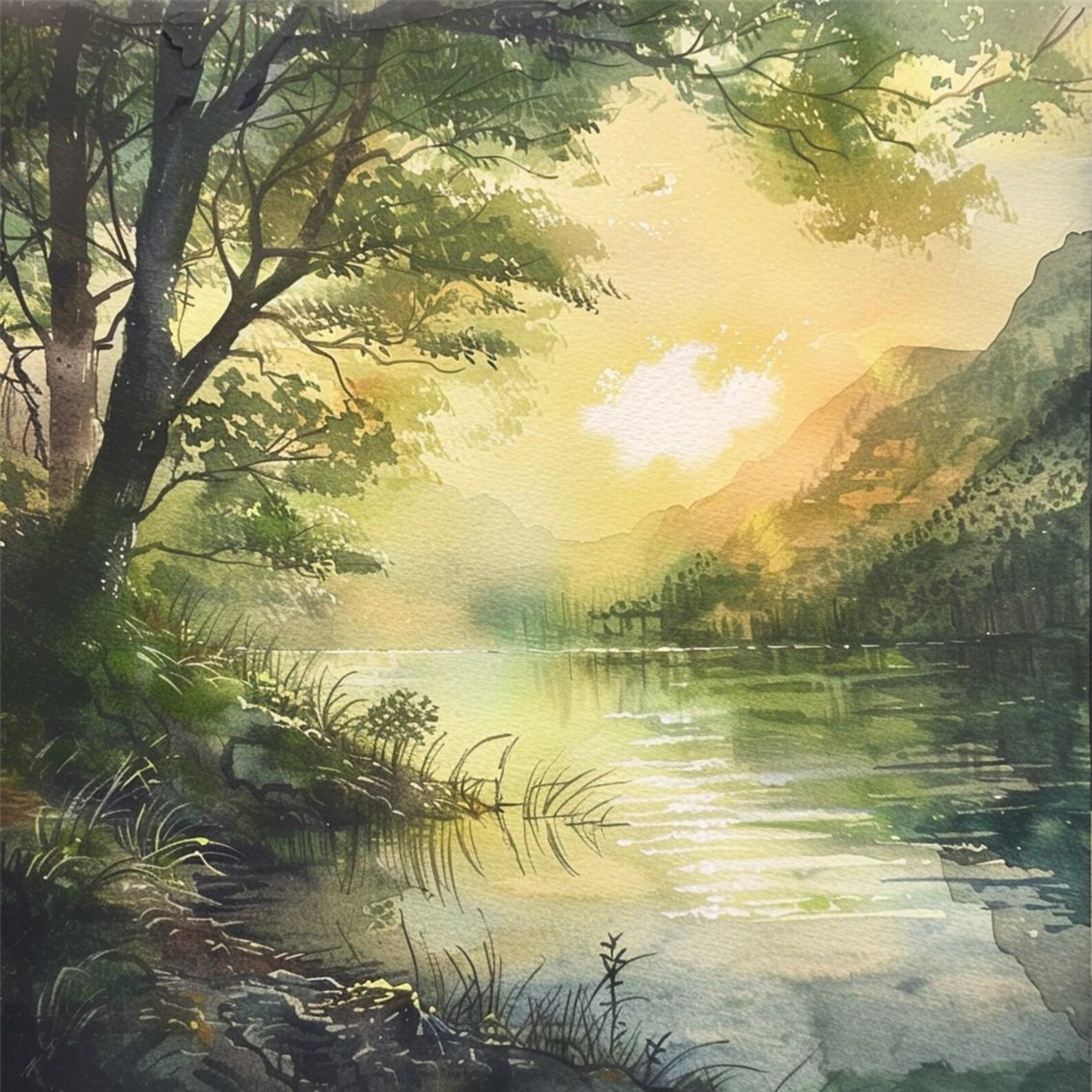 24 Watercolor Forest Lake Scene Clipart, Digital Download, DIY Home ...
