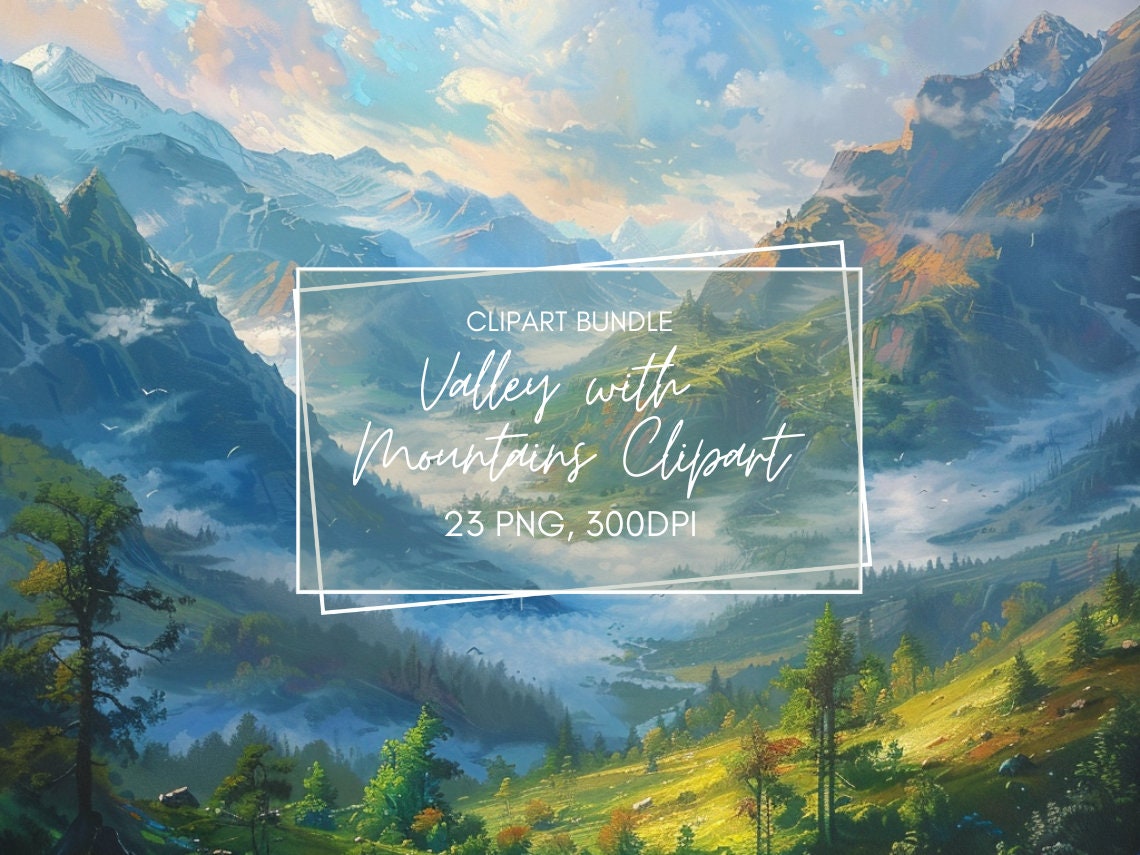 Stunning Valley With Mountains Clipart, Nature Scenery for Graphics ...