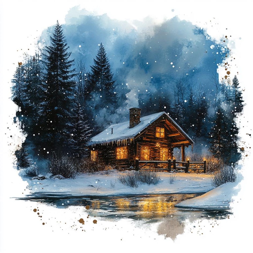 24 Winter Cabin in Snow Forest Clipart, Digital Download, DIY Home ...