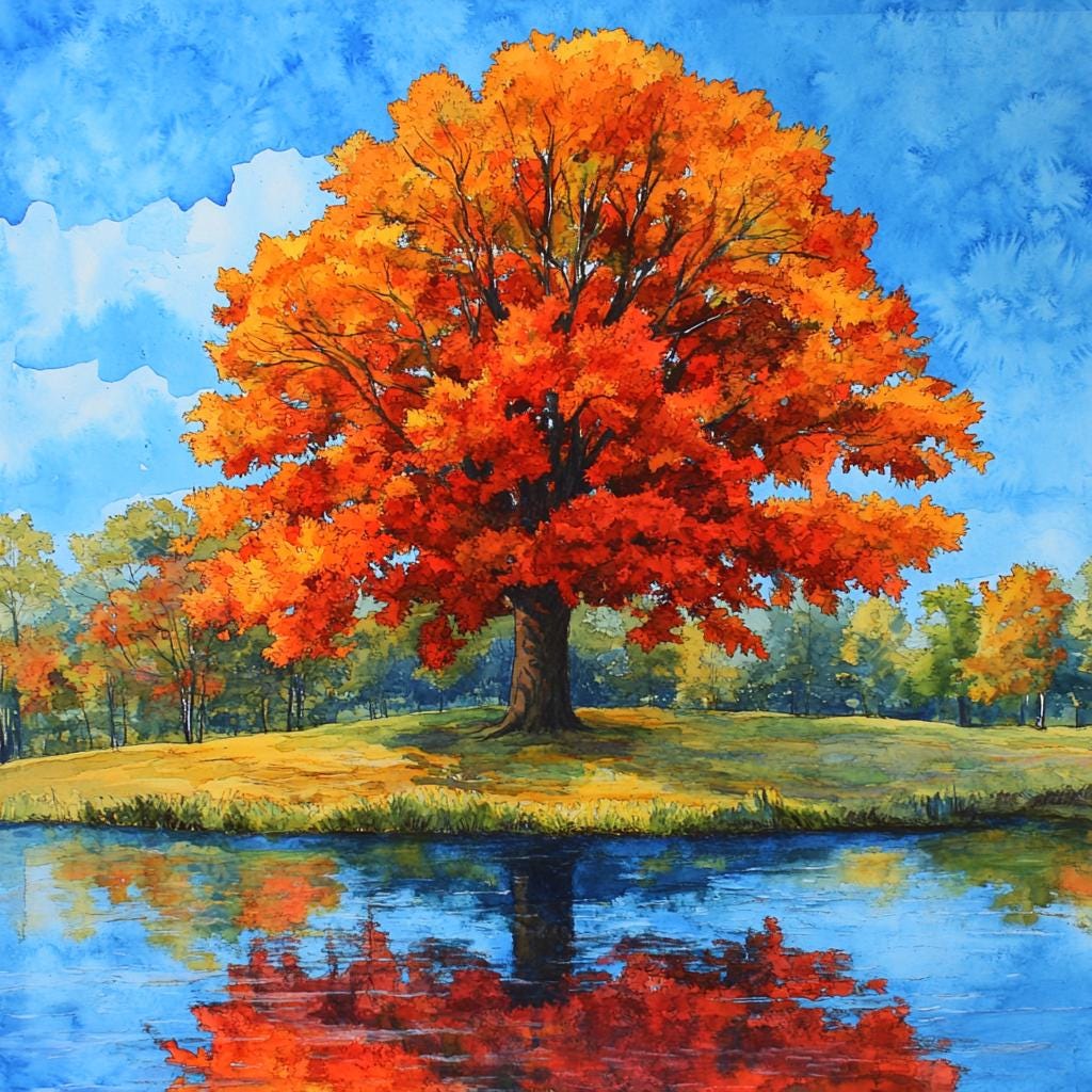 24 Autumn Tree Digital Art, Colorful Fall Tree, Digital Download, DIY ...