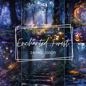 24 Enchanted Forest Digital Clipart, Watercolor Forest Background, High Quality PNG, 300 Dpi ...