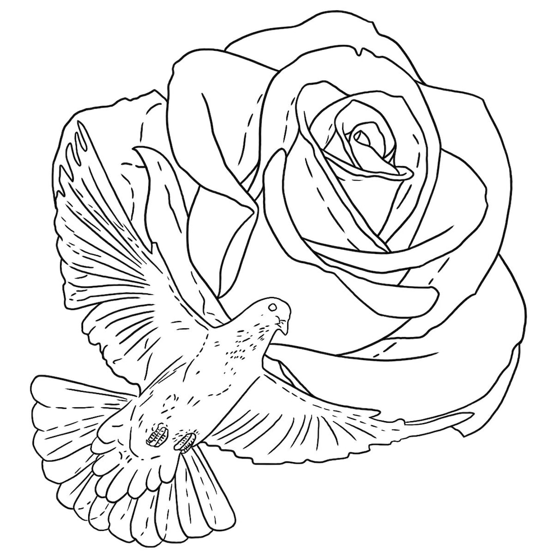 Dove and Rose Outline Png Tattoo Stencil - Etsy