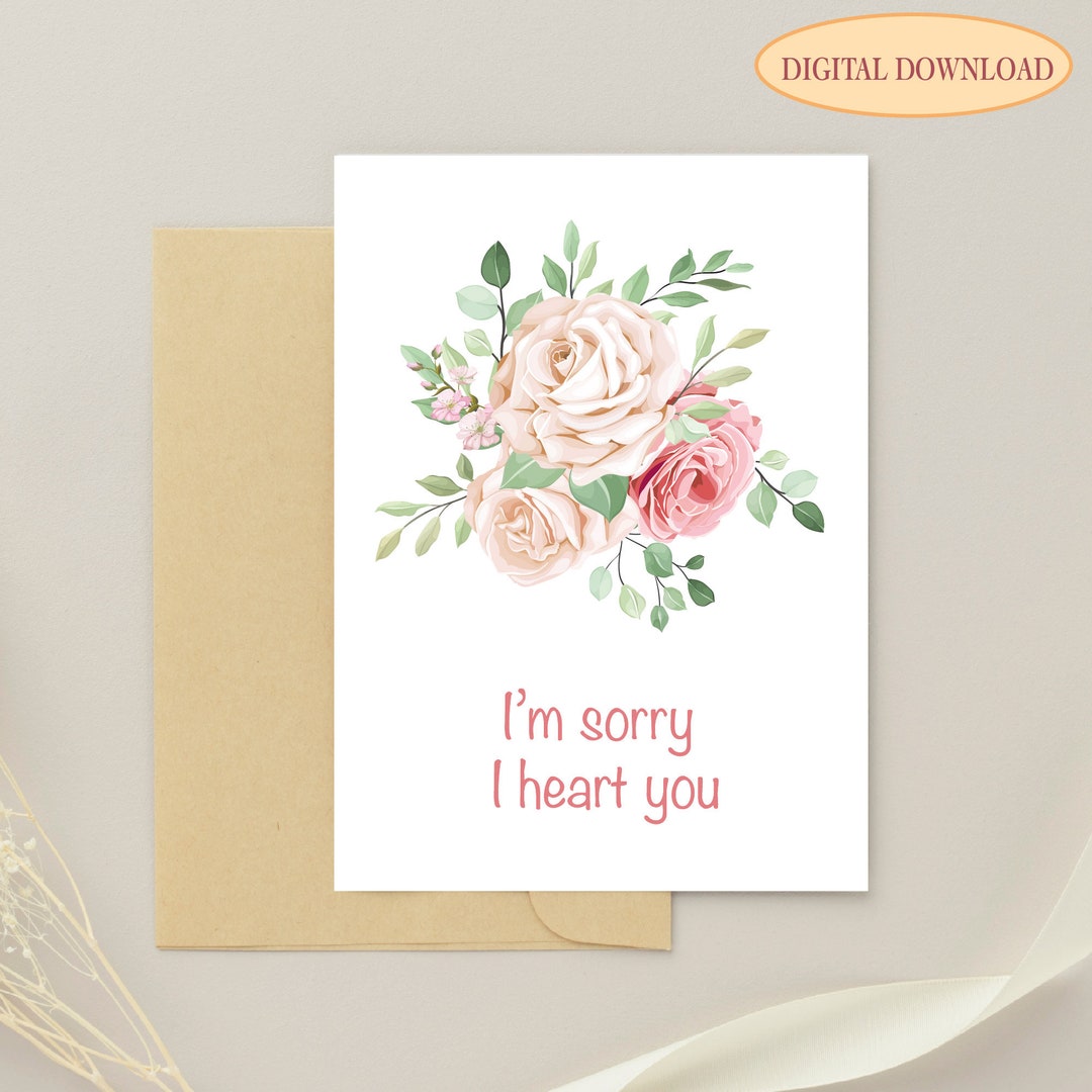 Printable Sorry Cards, Cute Apology Card, Bouquet Flowers, Instant ...