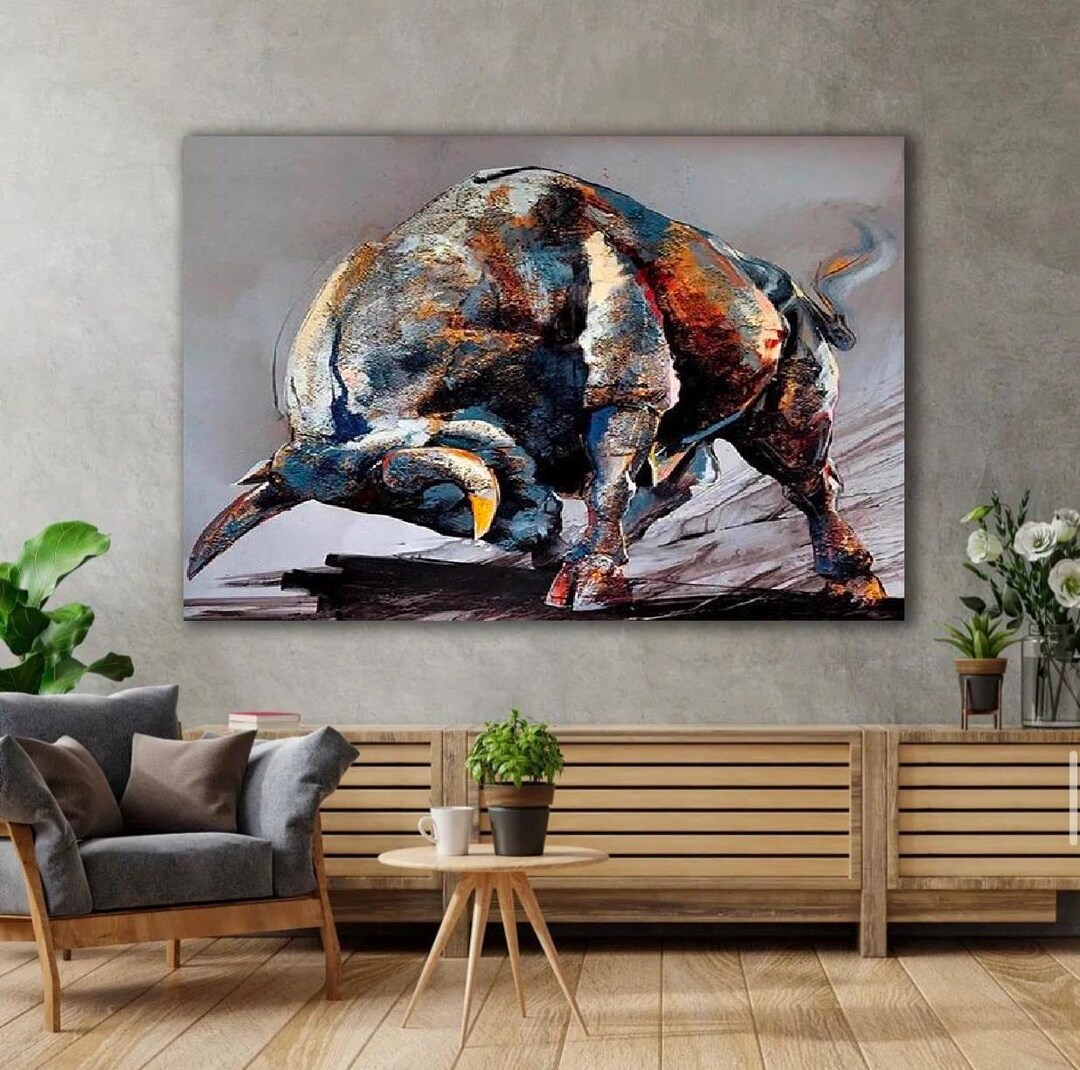 Abstract Bull Canvas Wall Art: Entrepreneur Decor - Etsy