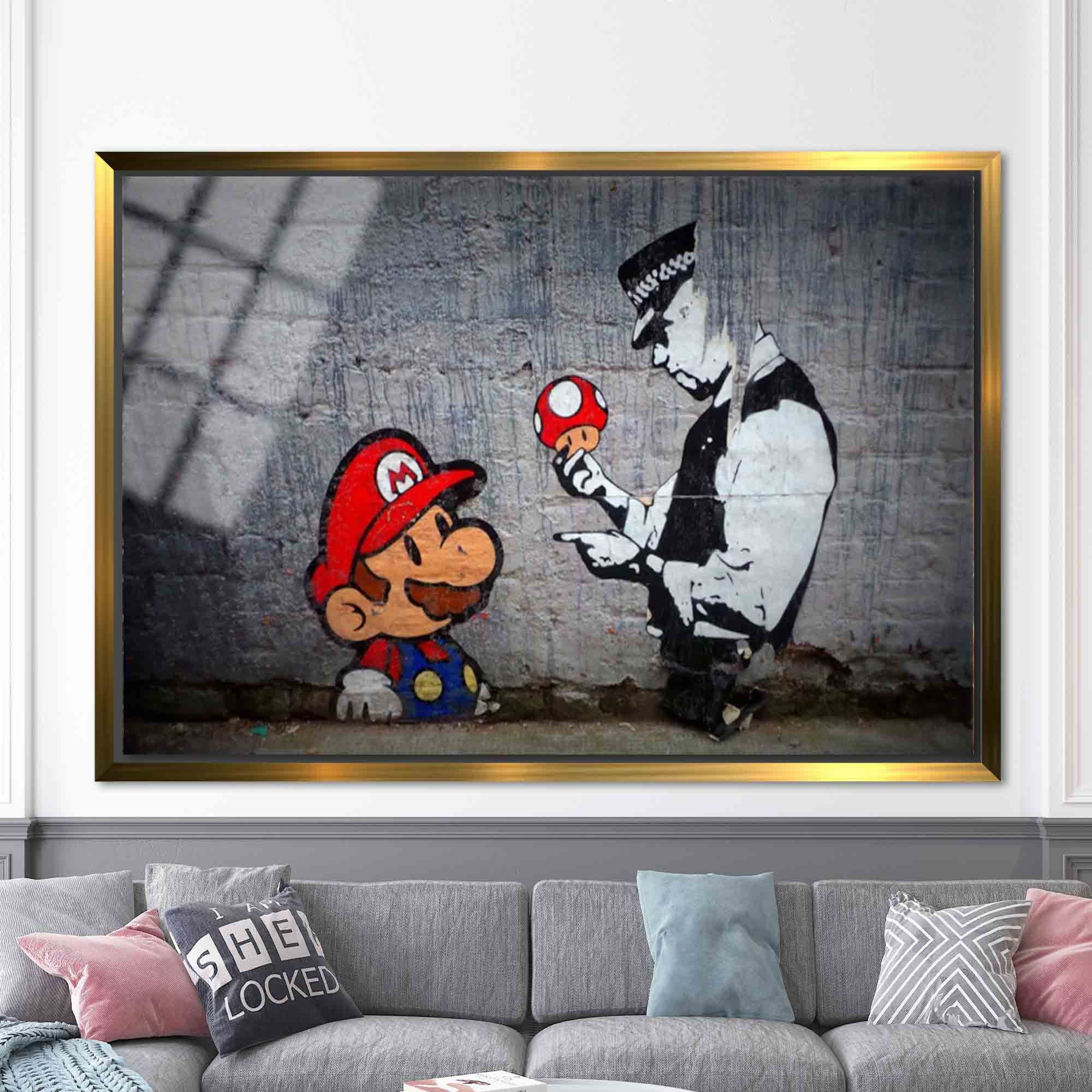 Banksy mario With a Policeman Street Art Glass Printing Wall Art ...