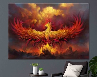 Phoenix Canvas Wall Art Fiery Phoenix Modern Home Large Canvas Art Red ...