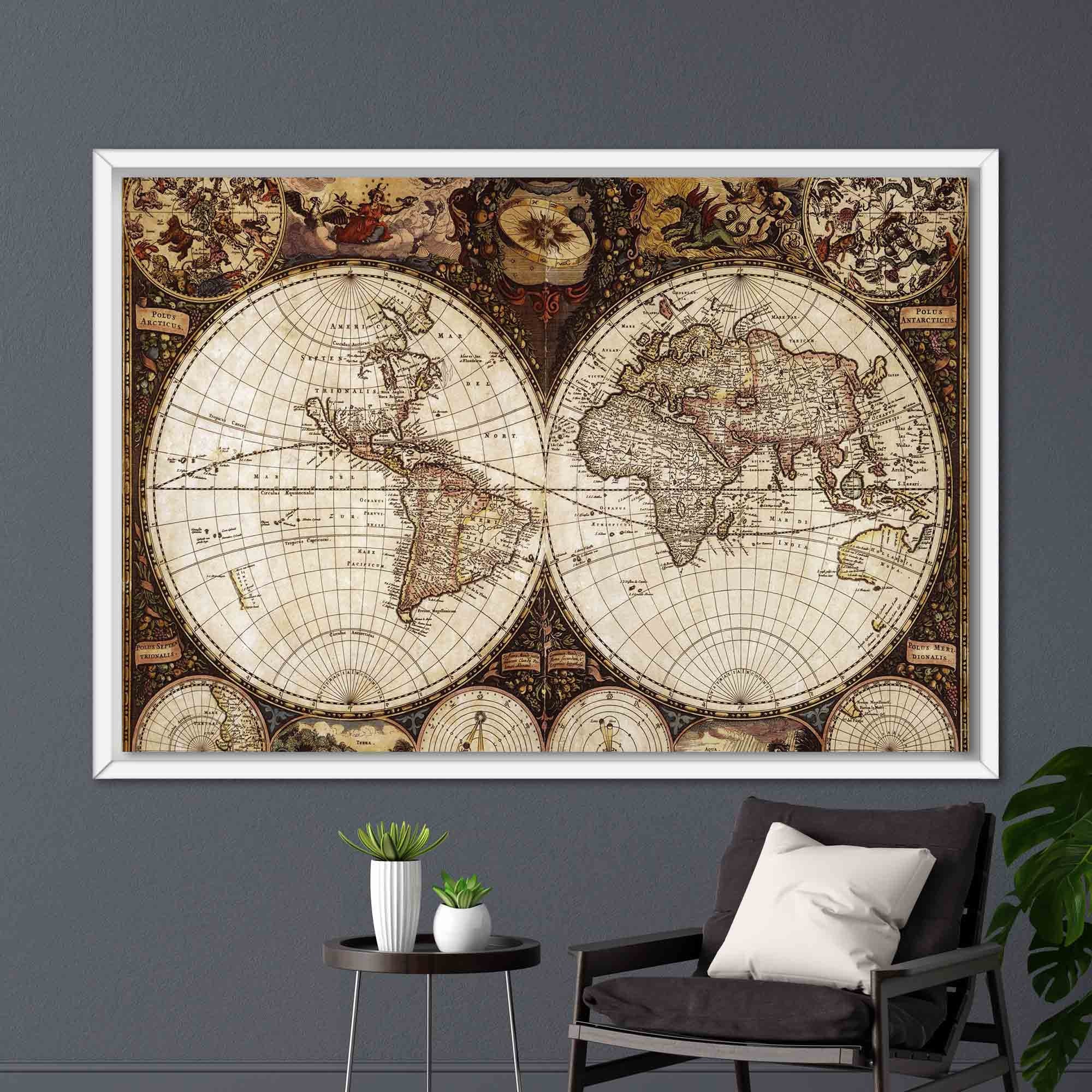 Vintage World Map, World Map Poster, Antique Style World Map, Noua ...