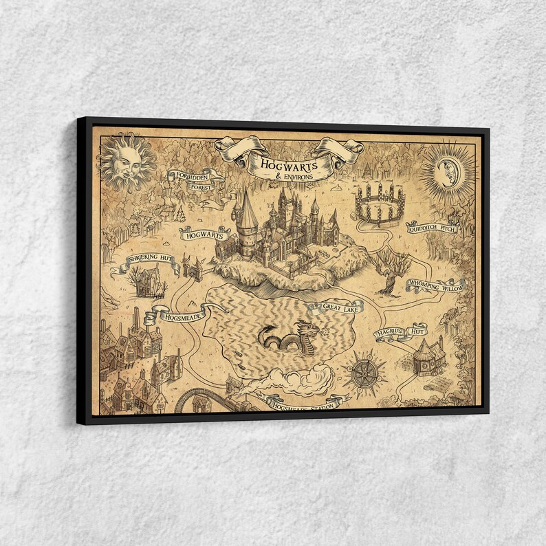 Wizarding World Map Canvas: Fantasy Dragon Wall Decor - Etsy