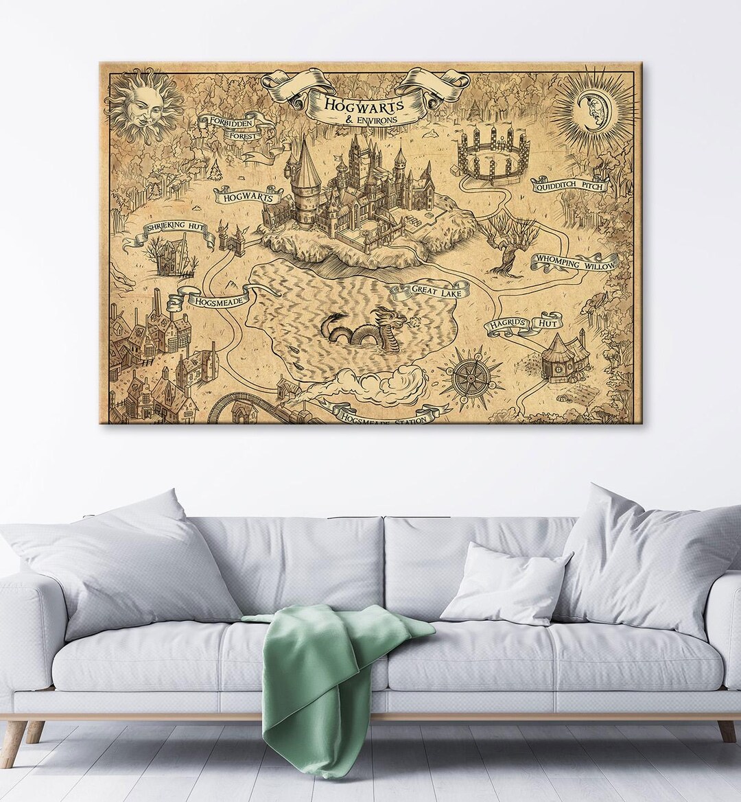 Wizarding World Map Canvas: Fantasy Dragon Wall Decor - Etsy