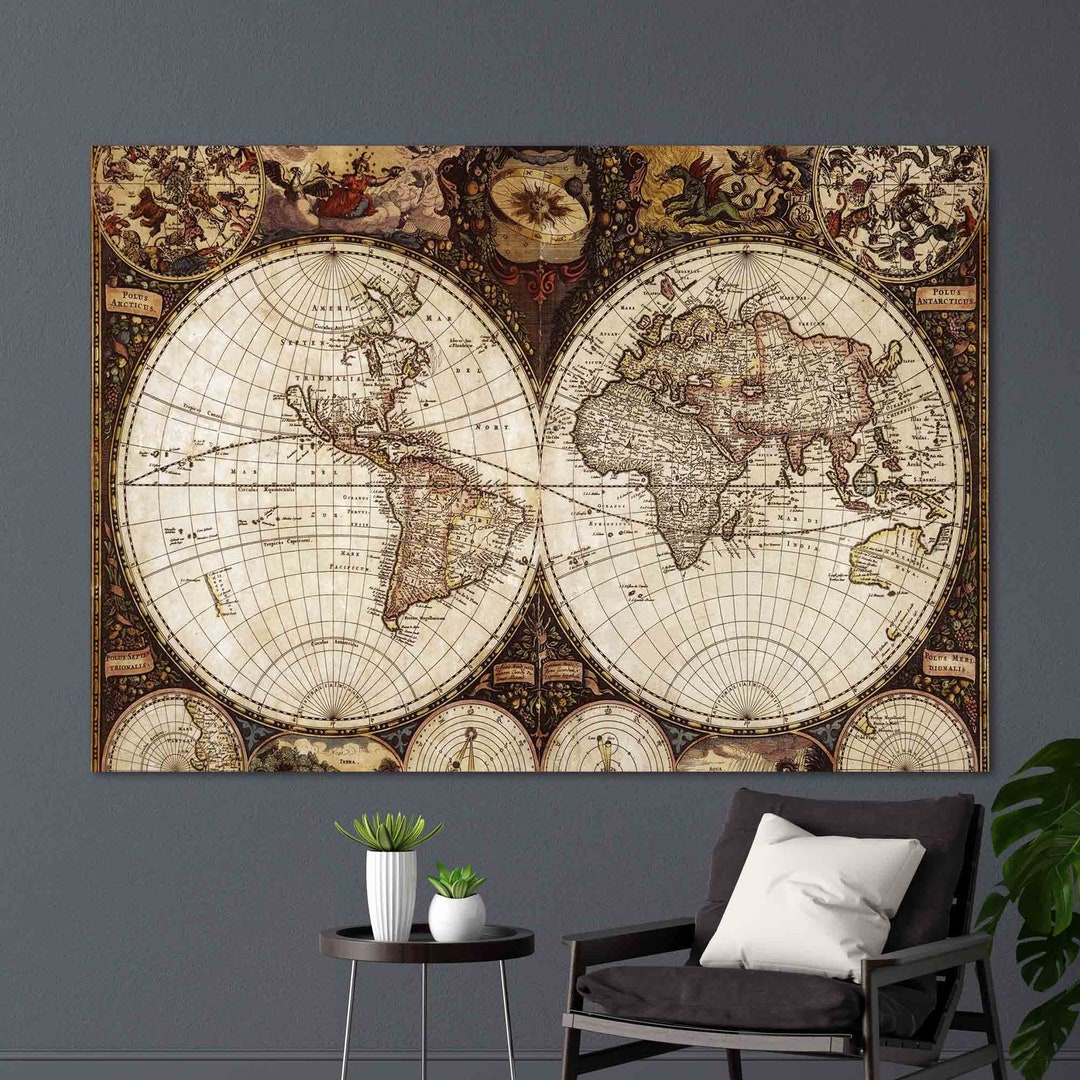 Vintage World Map, World Map Poster, Antique Style World Map, Noua ...