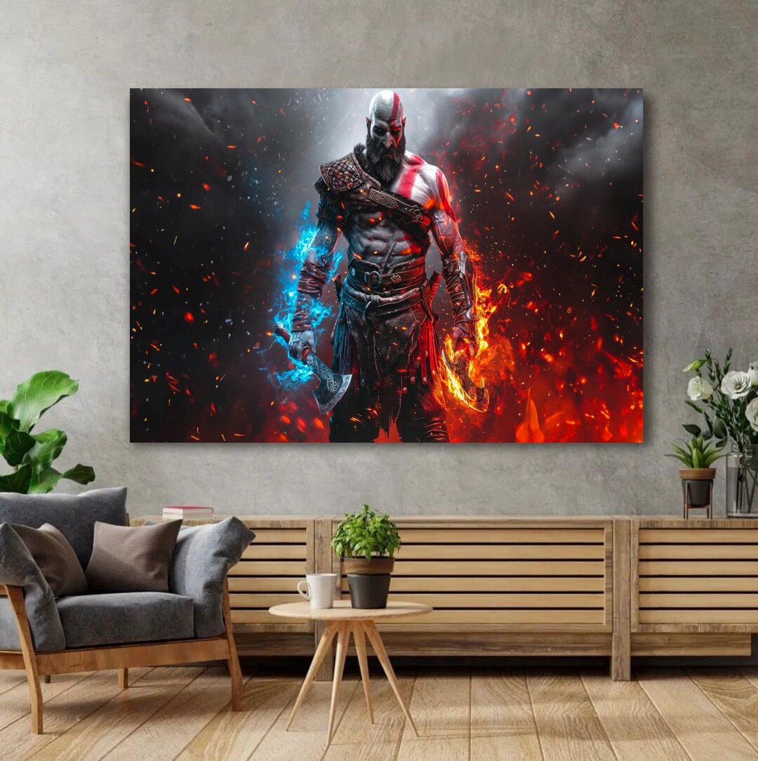 Kratos Canvas God of War the Ghost of Sparta Fiery Epic Satin Wall ...