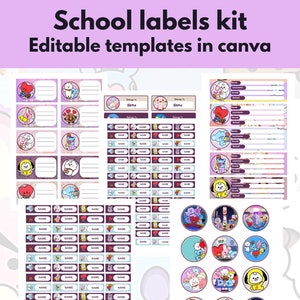 BT21 Labels School, Edit and Print, Templates Canva, Digital Product ...