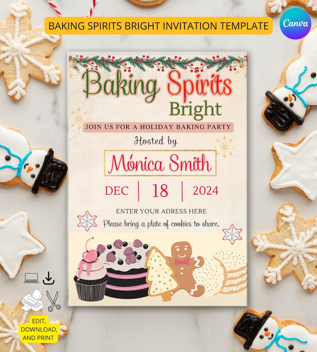 Baking Spirit Bright Invitation Template Editable Canva Christmas Party ...