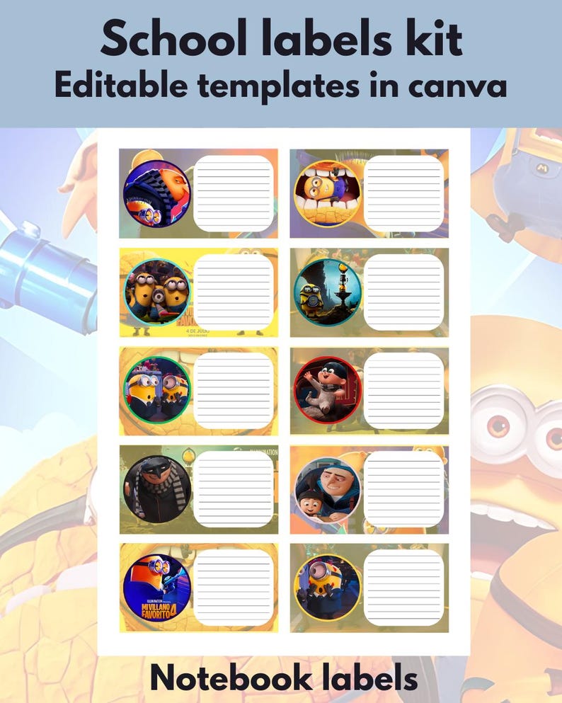 Despicable, Kids Labels, Minions Labels, School Labels, Canva ...