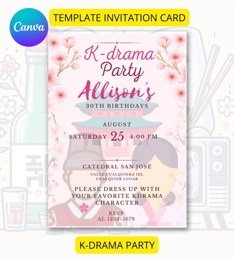 Editable Invitation Template With K-drama Theme for Korean Series Fans ...