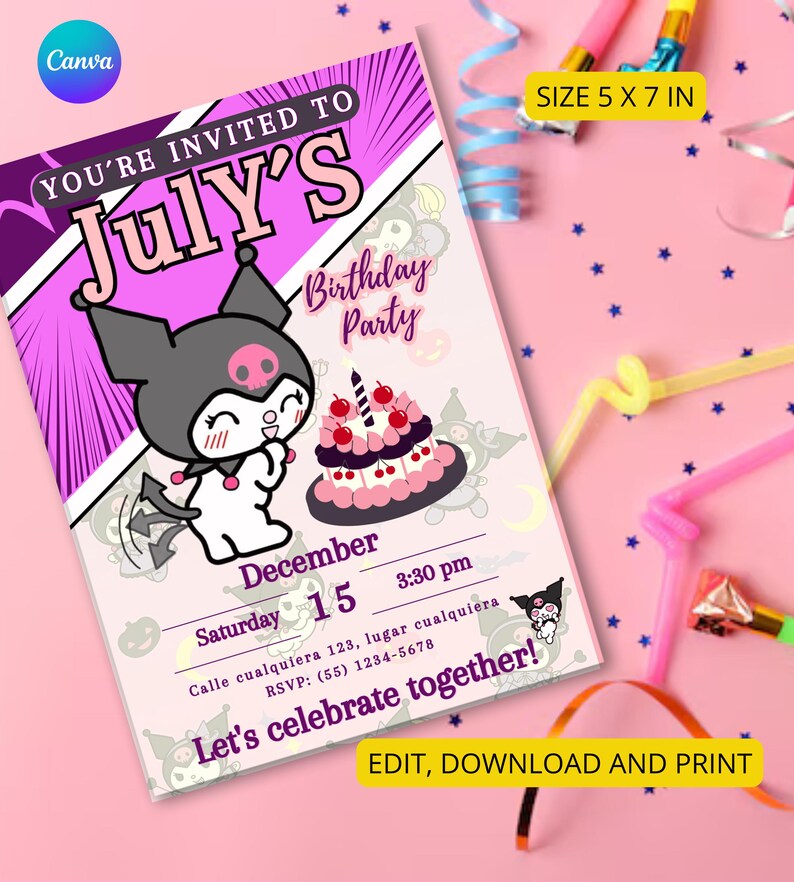 Kuro-omi Editable Birthday Invitation, Kuro-mi Digital Invitation ...