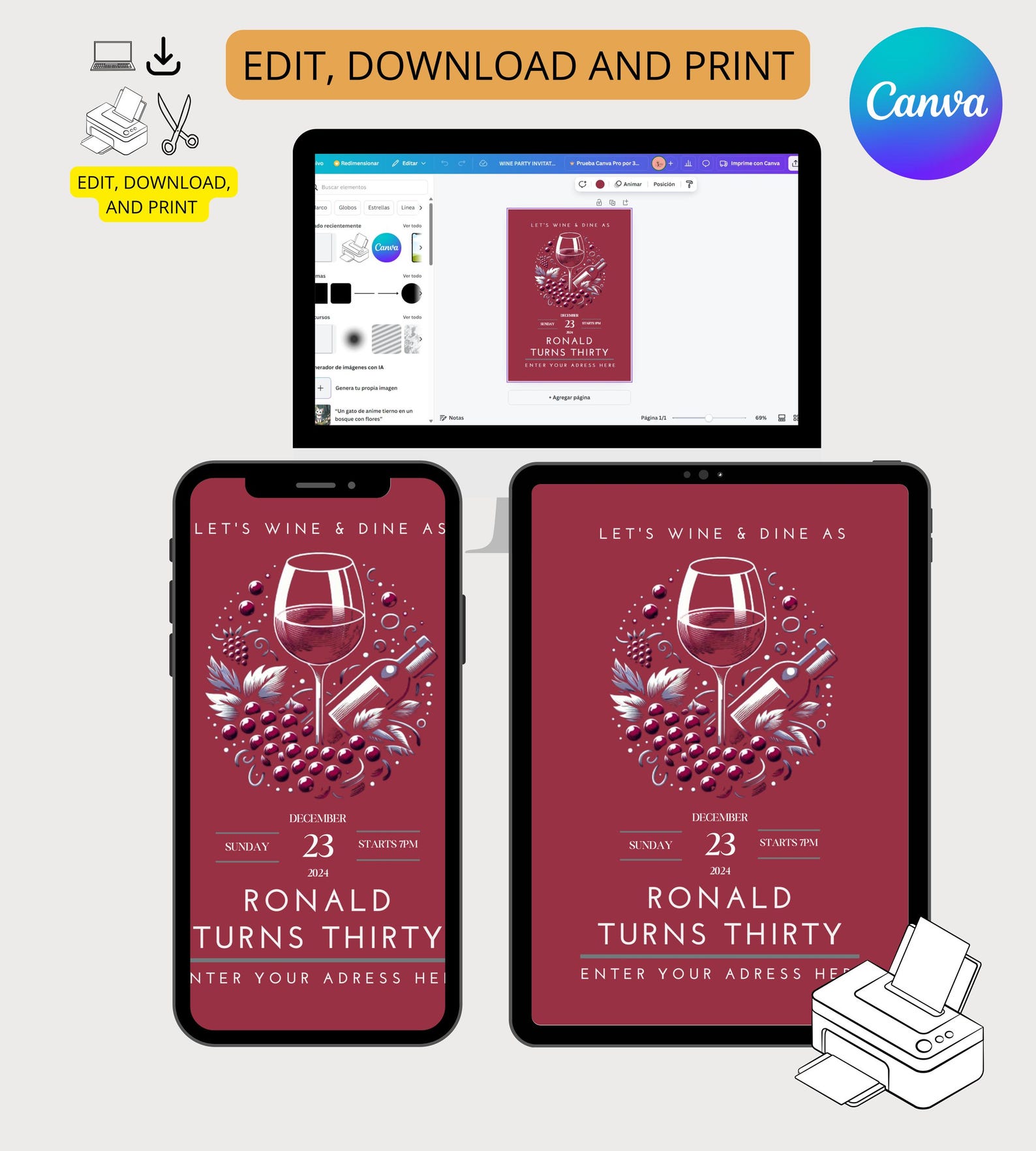 Wine Tasting Invitation, Editable Wine Party Invitation Template ...