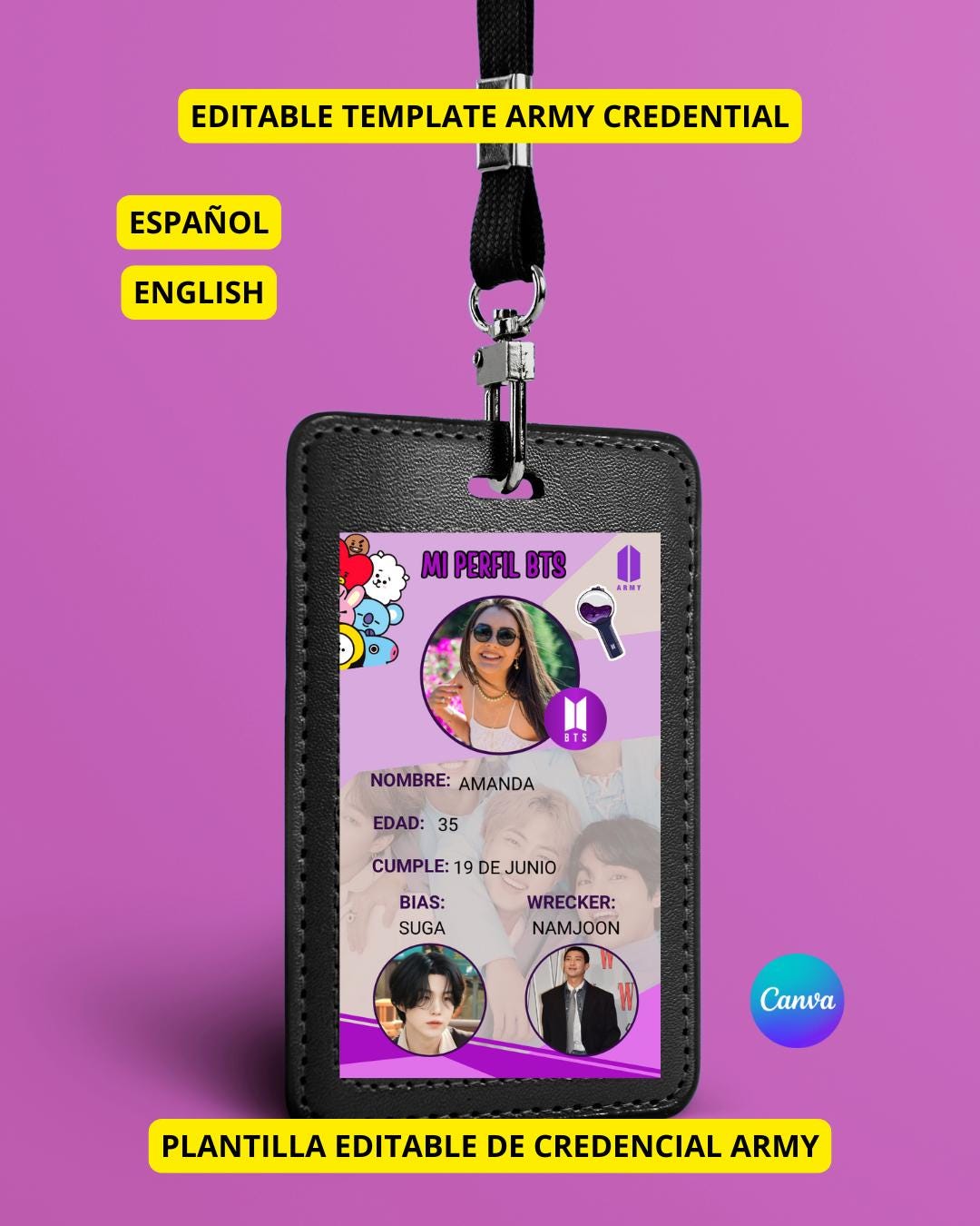 Editable BTS Army Badge in Canva, Design Your BTS Fan Identity, Digital ...