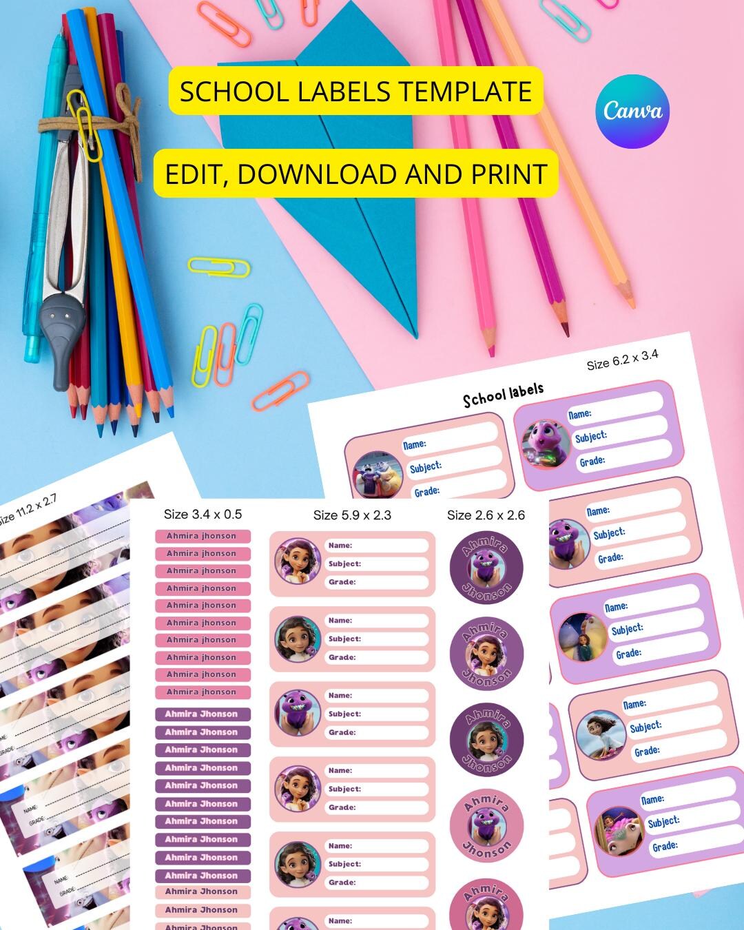 Spellbound School Labels | Editable Canva Template | Customizable ...