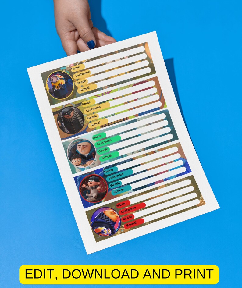 Despicable, Kids Labels, Minions Labels, School Labels, Canva ...