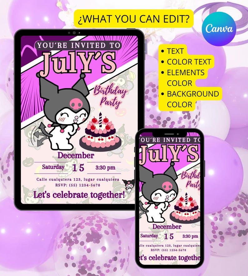 Kuro-omi Editable Birthday Invitation, Kuro-mi Digital Invitation ...