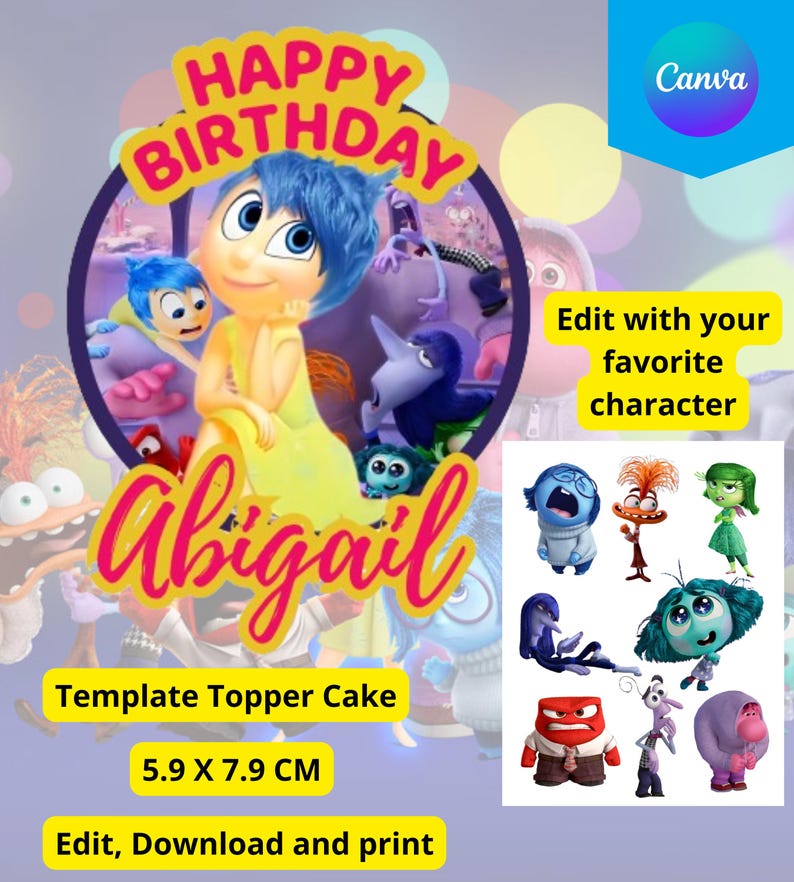 Printable Inside Out 2 Cake Topper, Inside Out 2 Birthday Cake Topper ...
