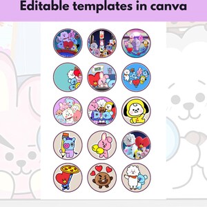 BT21 Labels School, Edit and Print, Templates Canva, Digital Product ...