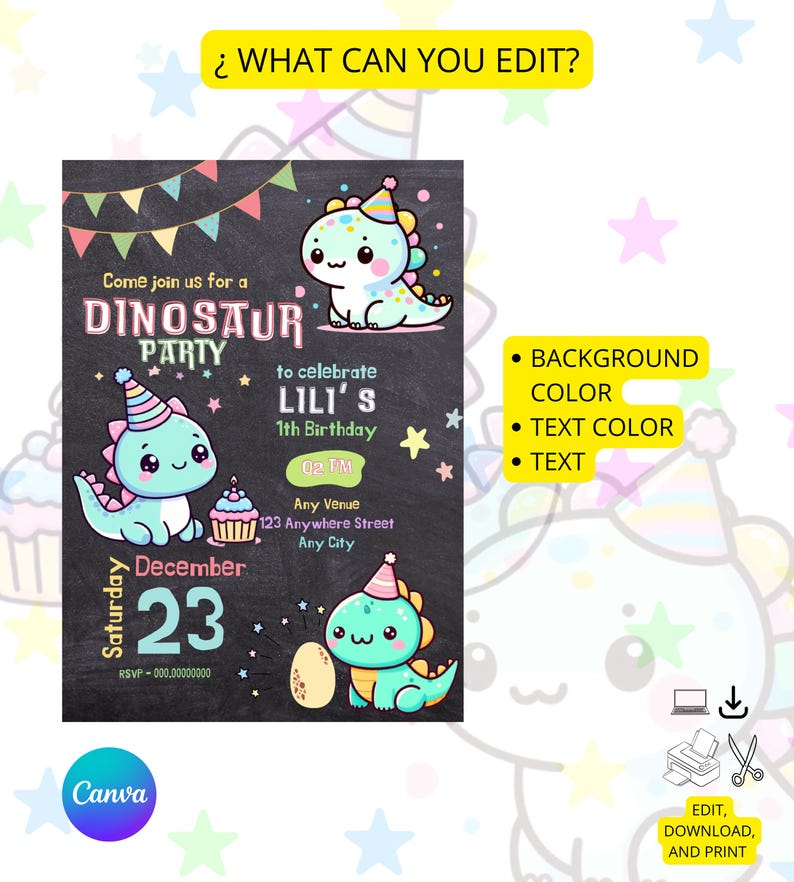 Dinosaur Birthday Invitation, Editable Template, First Birthday ...