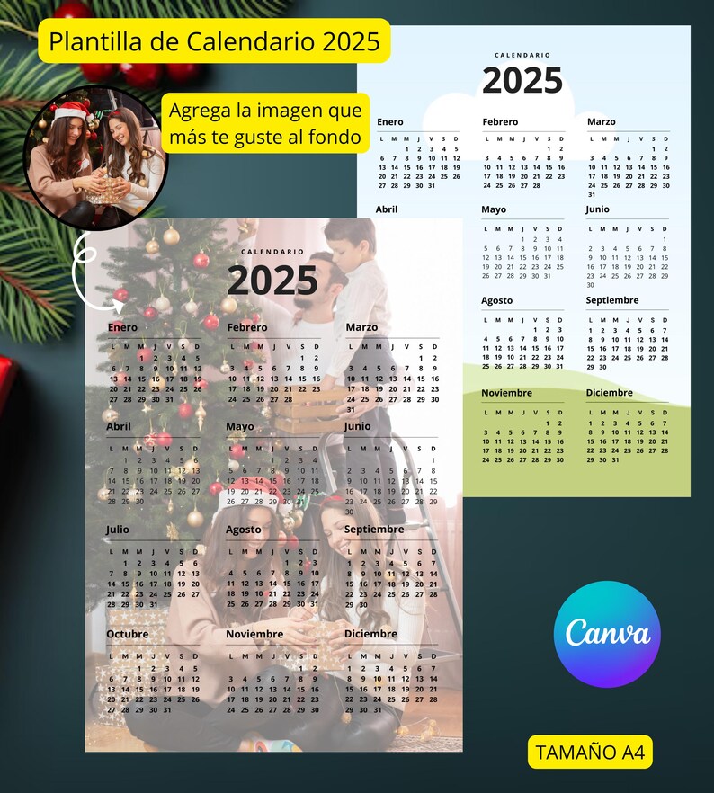 Plantillas de Calendario 2025 Editables en Canva - Pack de 4 Diseños ...