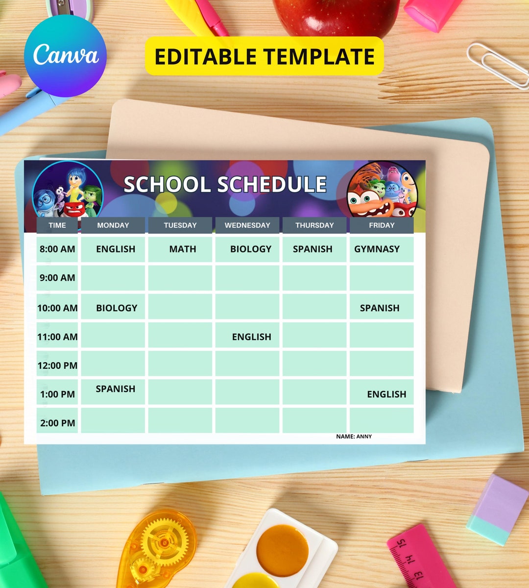 Class Schedule, Editable Canva School Schedule Template - Customizable ...