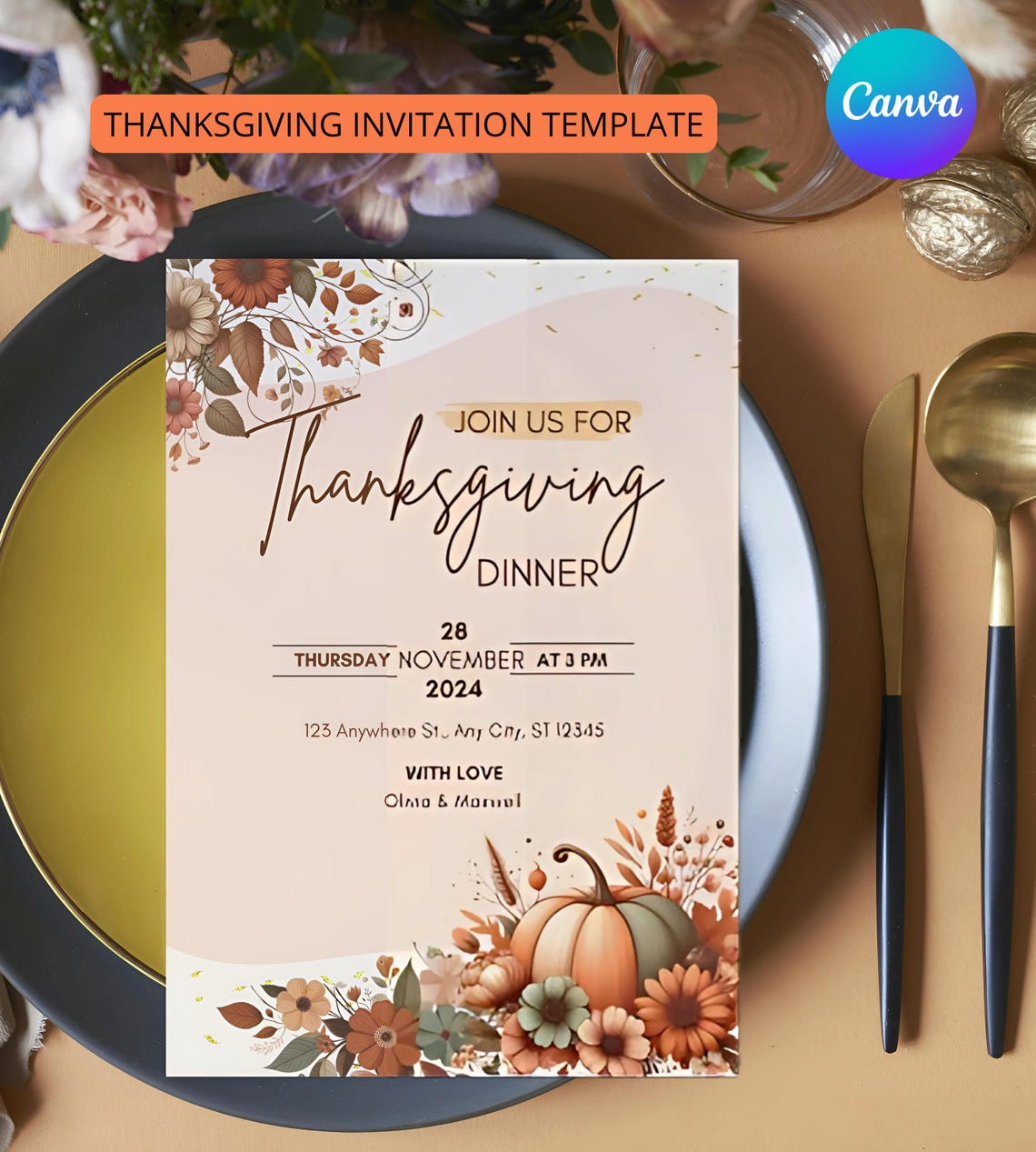 Thanksgiving Invitation Card, Dinner Invitation, Bohemian Design ...