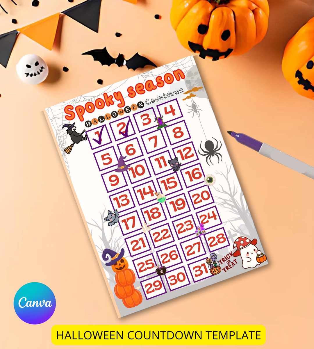 Halloween Countdown, Printable Halloween Calendar for Kids, Classroom ...