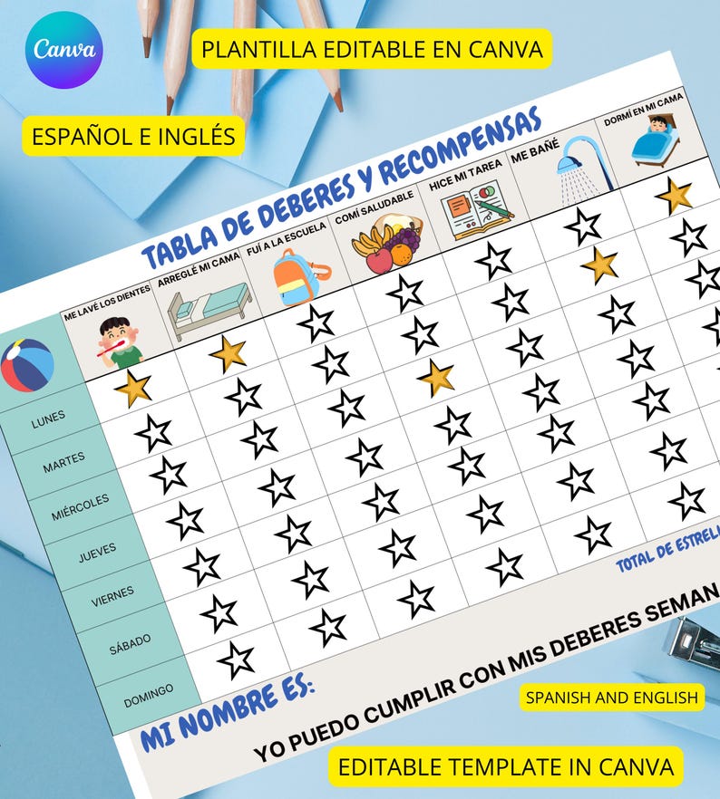 Editable Chore Chart and Reward Template for Kids Boys and Girls ...