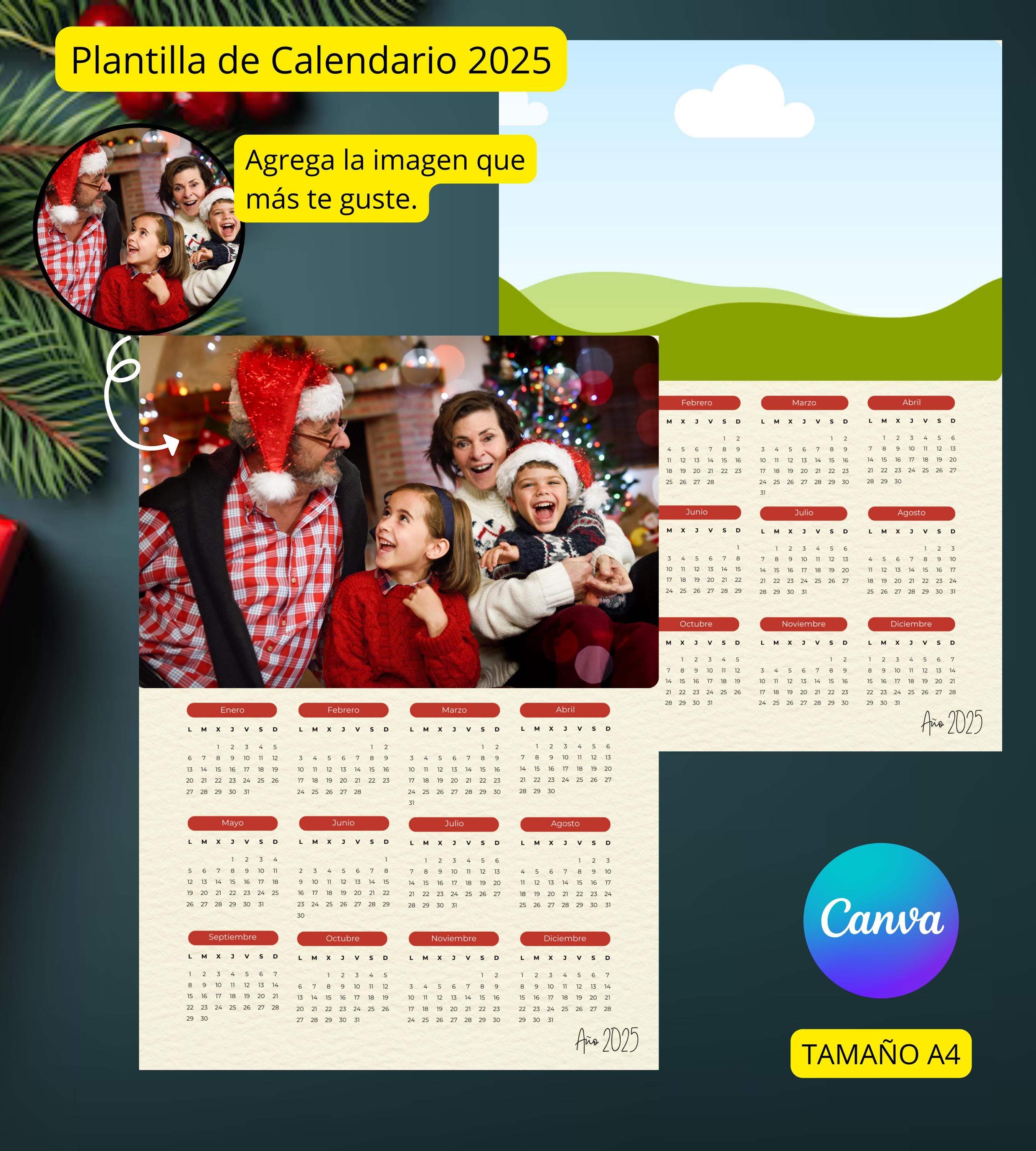 Plantillas de Calendario 2025 Editables en Canva - Pack de 4 Diseños ...