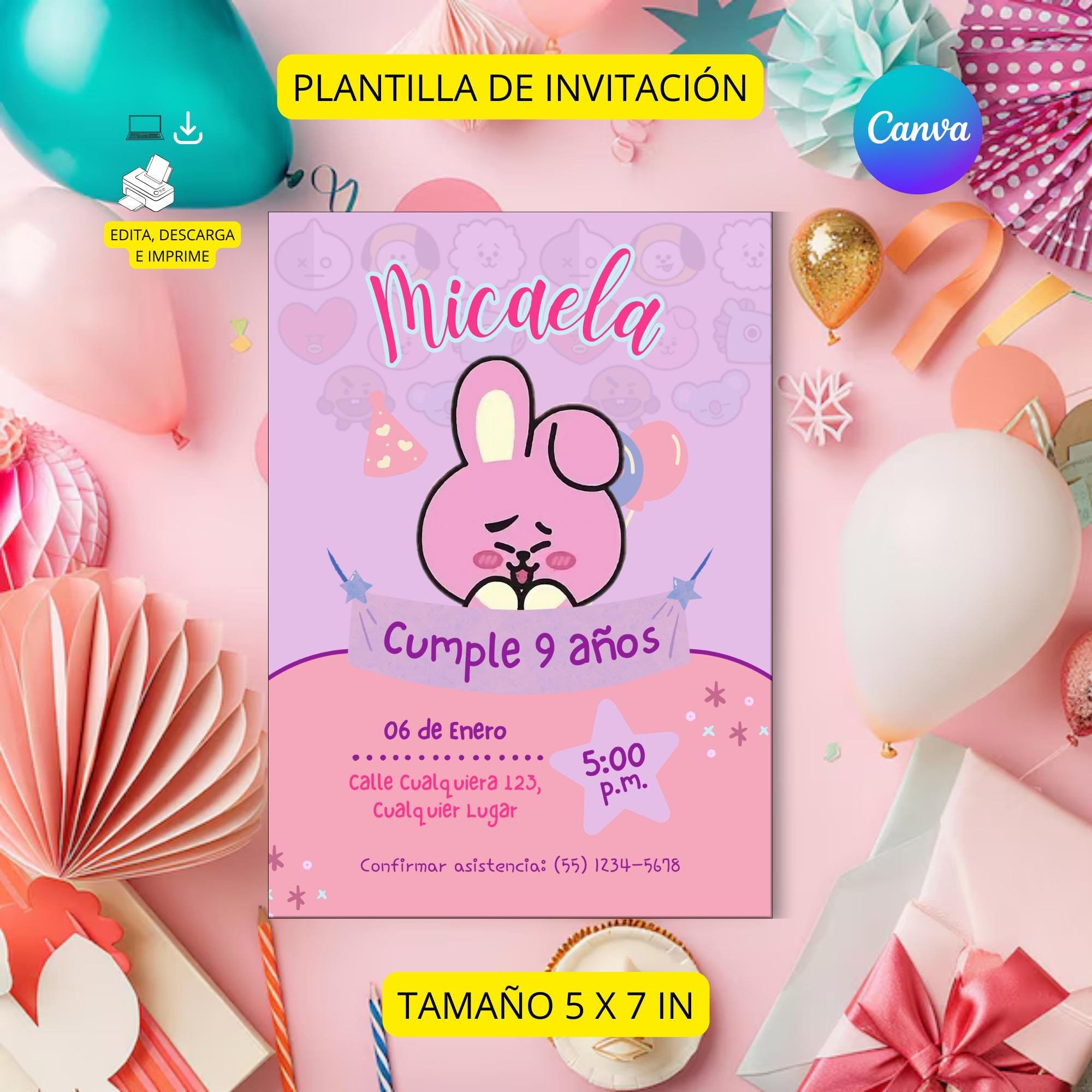 Bt21 Birthday Invitation, Editable in Canva, Editable Template, Bts ...