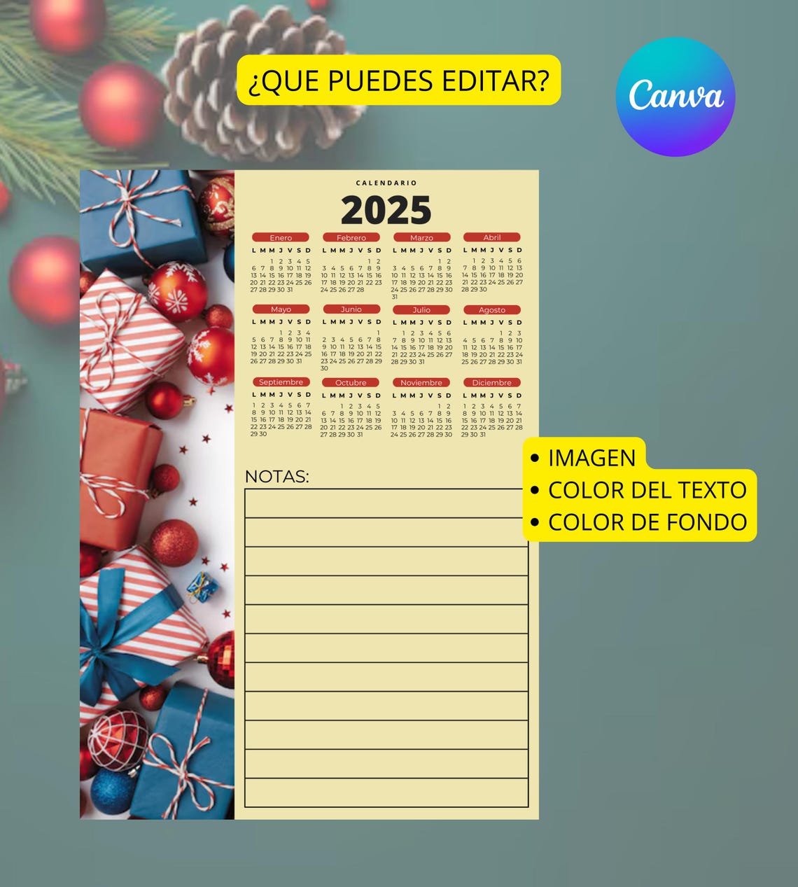 Plantillas de Calendario 2025 Editables en Canva - Pack de 4 Diseños ...
