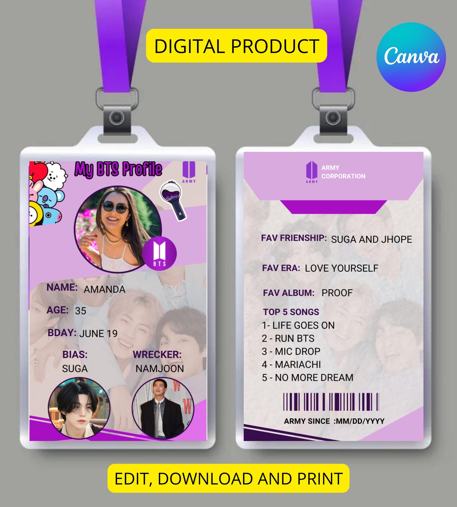 Editable BTS Army Badge in Canva, Design Your BTS Fan Identity, Digital ...