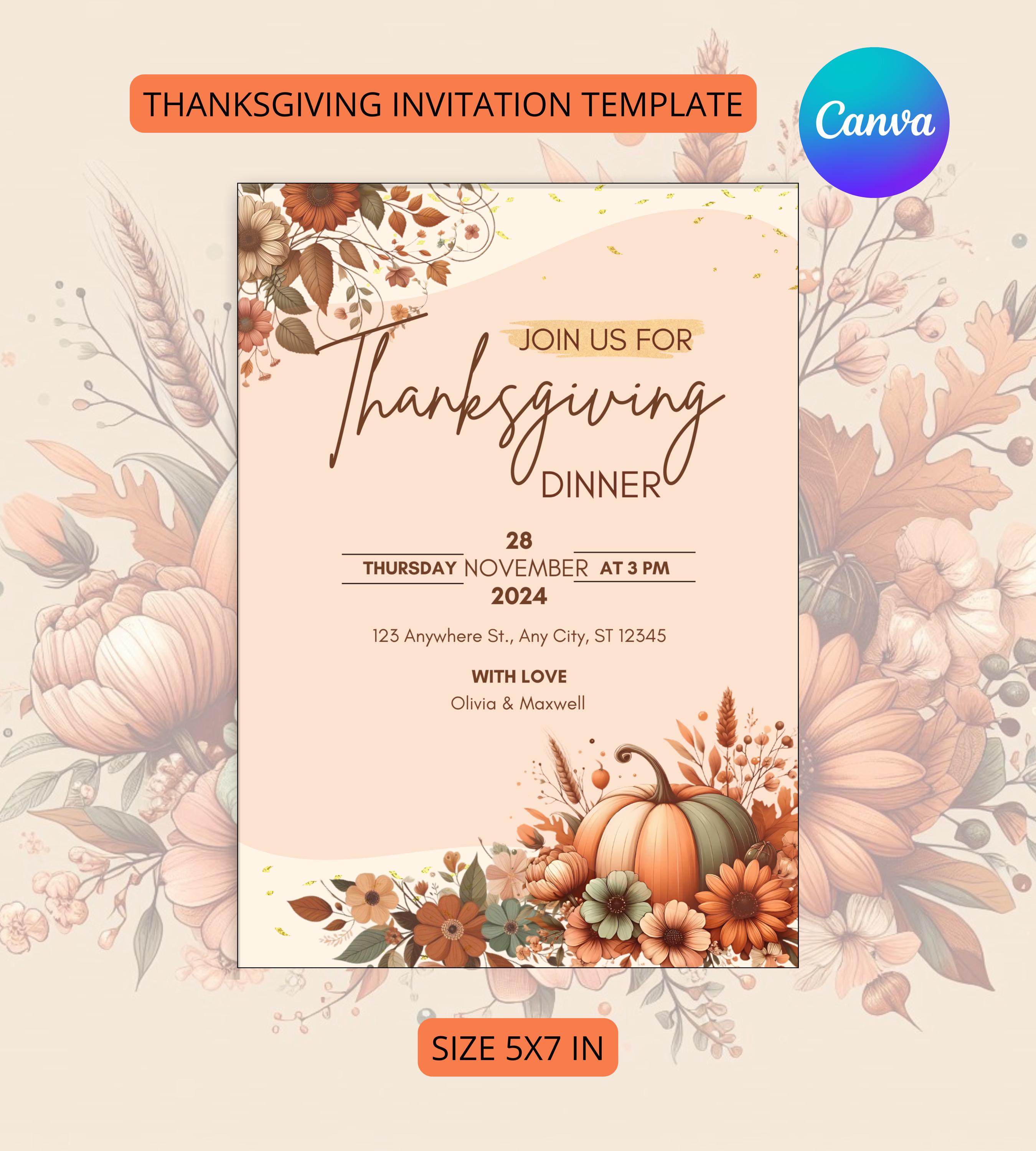 Thanksgiving Invitation Card, Dinner Invitation, Bohemian Design ...