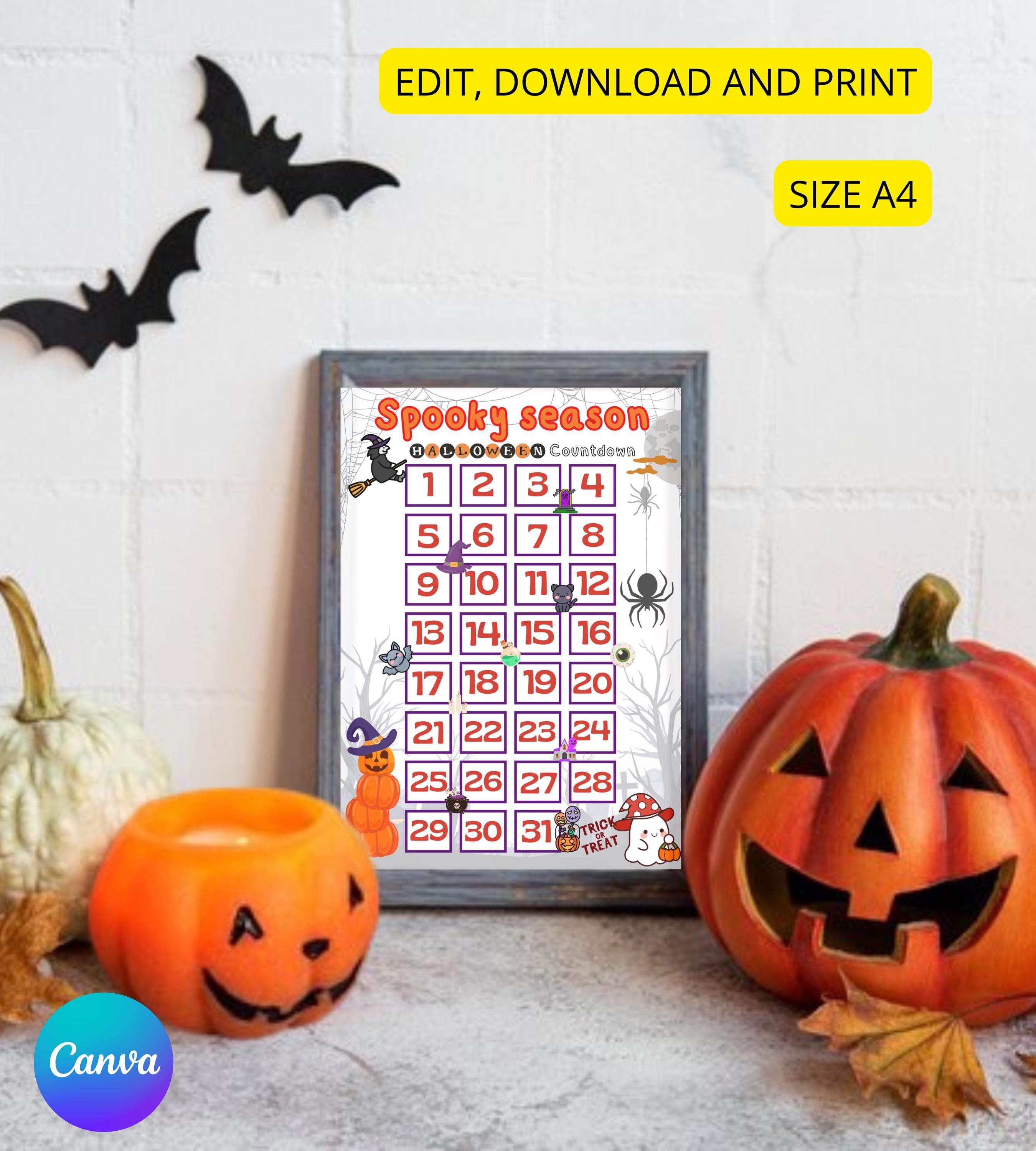 Halloween Countdown, Printable Halloween Calendar for Kids, Classroom ...