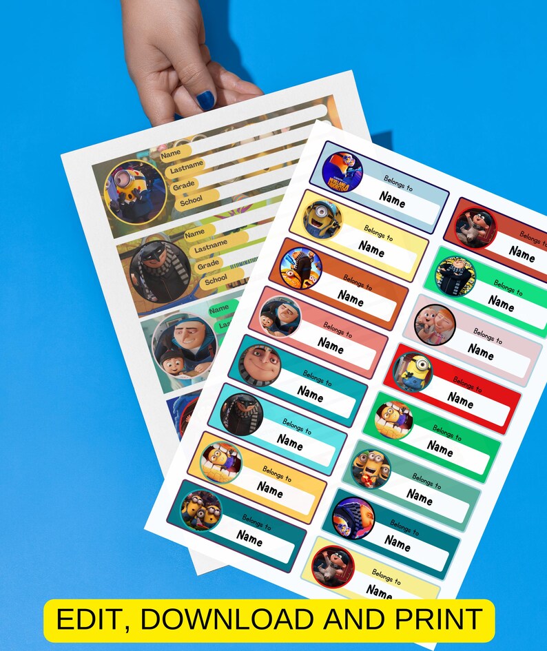 Despicable, Kids Labels, Minions Labels, School Labels, Canva ...