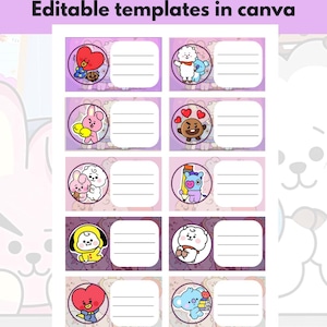 BT21 Labels School, Edit and Print, Templates Canva, Digital Product ...