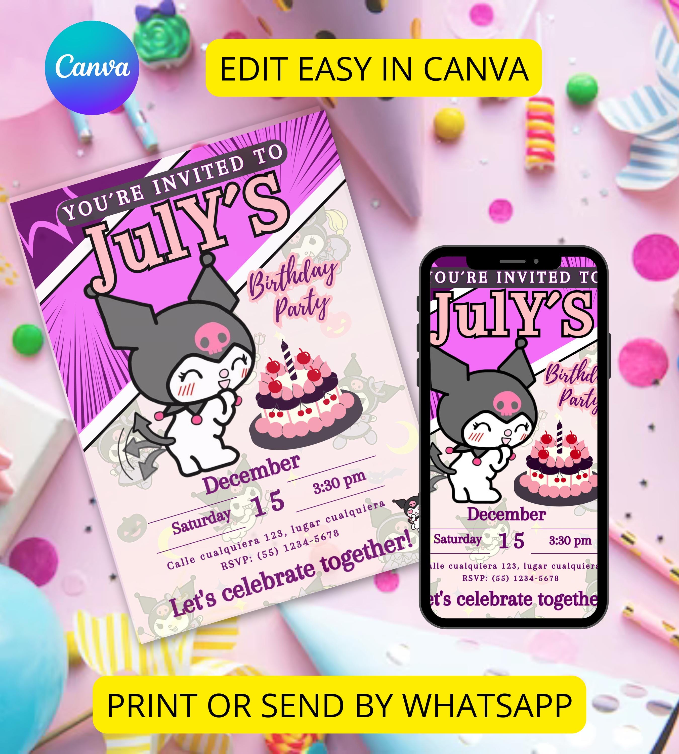 Kuro-omi Editable Birthday Invitation, Kuro-mi Digital Invitation ...