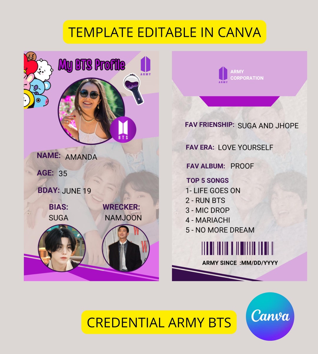 Editable BTS Army Badge in Canva, Design Your BTS Fan Identity, Digital ...